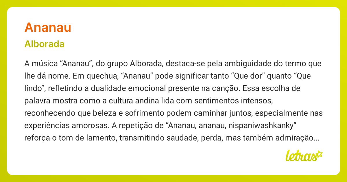 Significado da música ANANAU (Alborada) - LETRAS.MUS.BR