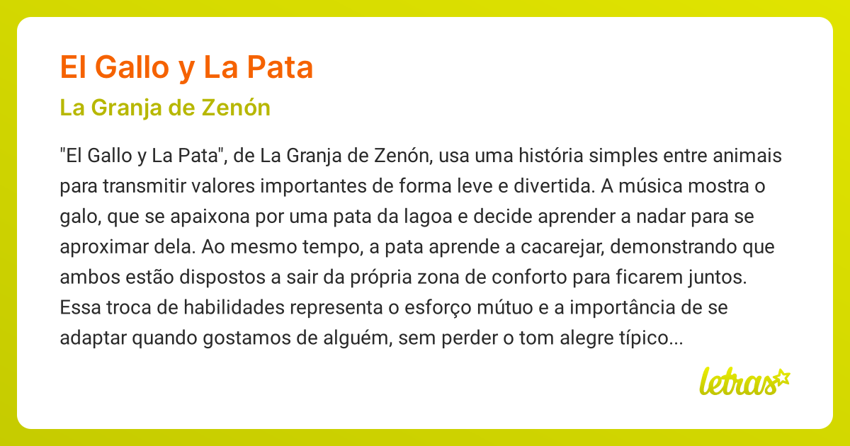 Significado da música EL GALLO Y LA PATA (La Granja de Zenón) - LETRAS ...