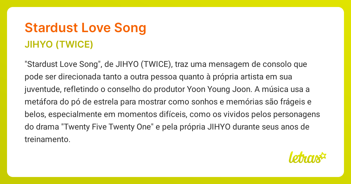 Significado da música STARDUST LOVE SONG (JIHYO (TWICE)) - LETRAS.MUS.BR