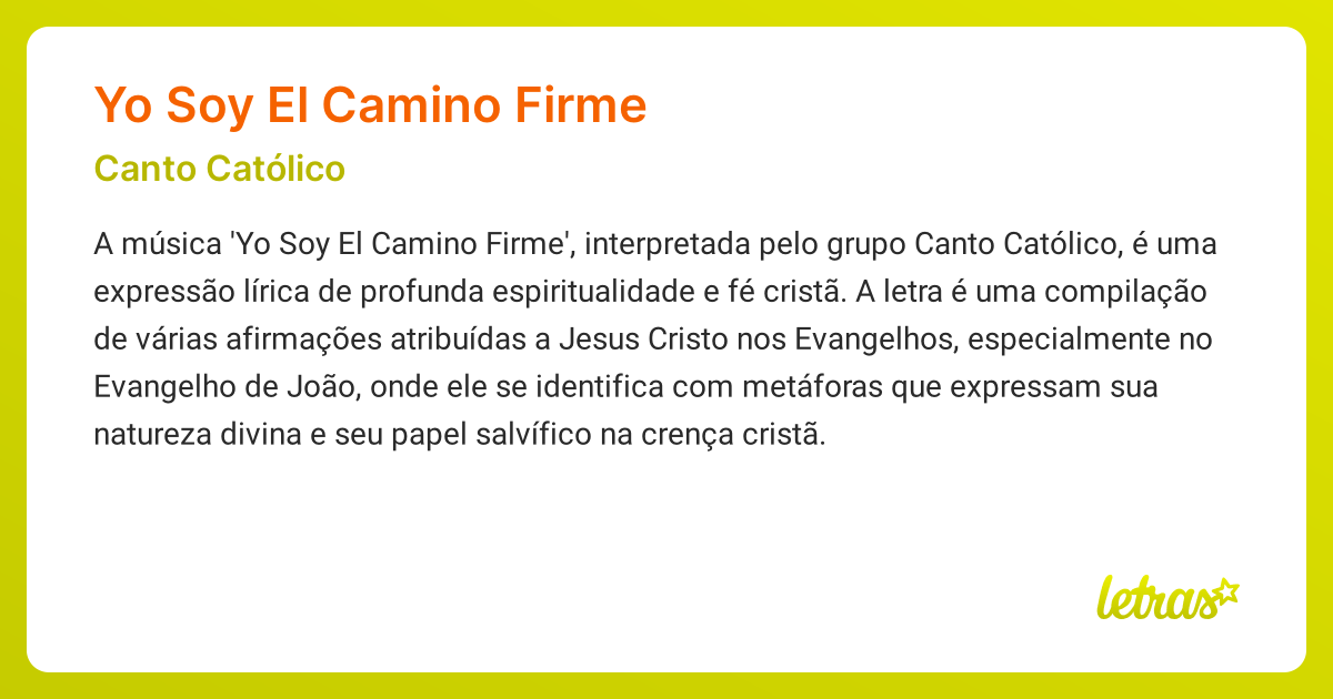 Significado da música YO SOY EL CAMINO FIRME (Canto Católico) - LETRAS ...