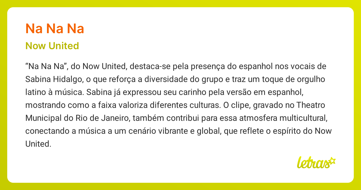 Significado da música NA NA NA (Now United) - LETRAS.MUS.BR