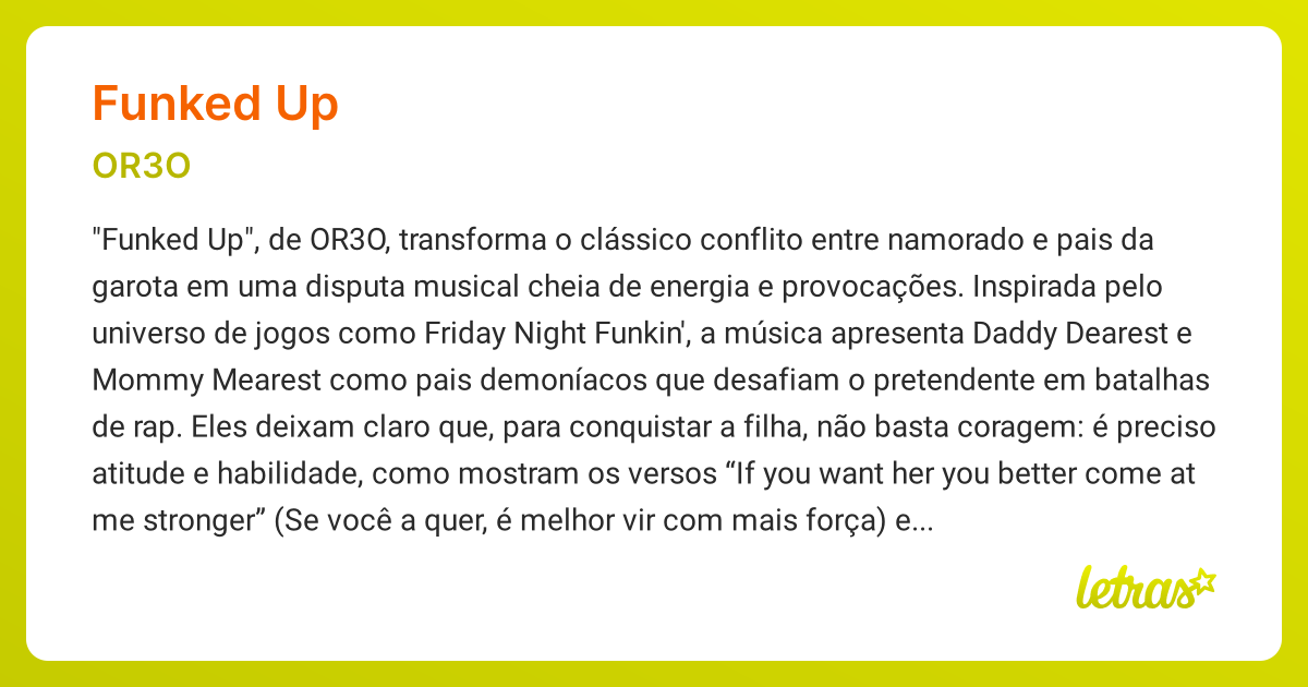 Significado da música FUNKED UP (OR3O) - LETRAS.MUS.BR