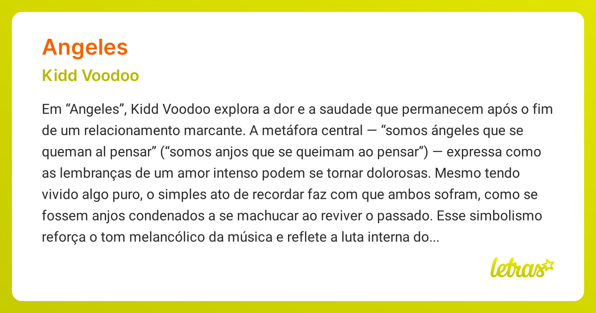 Significado da música ANGELES (Kidd Voodoo) - LETRAS.MUS.BR
