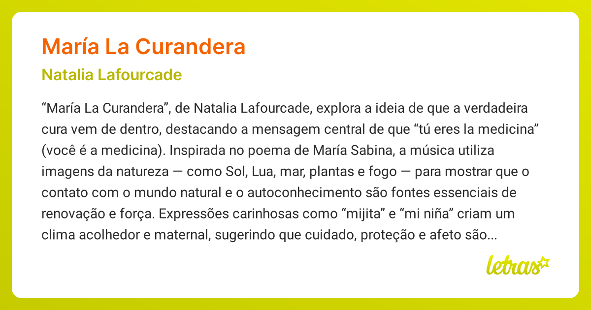 Significado da música MARÍA LA CURANDERA (Natalia Lafourcade) - LETRAS ...