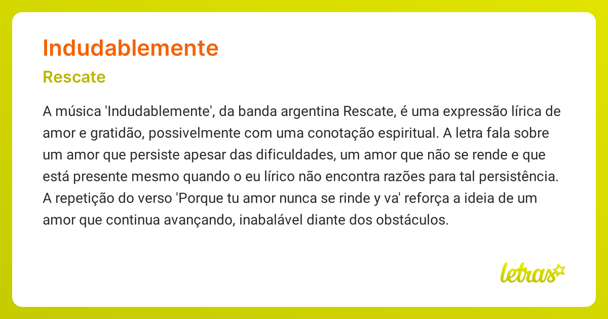 Significado da música INDUDABLEMENTE (Rescate) - LETRAS.MUS.BR