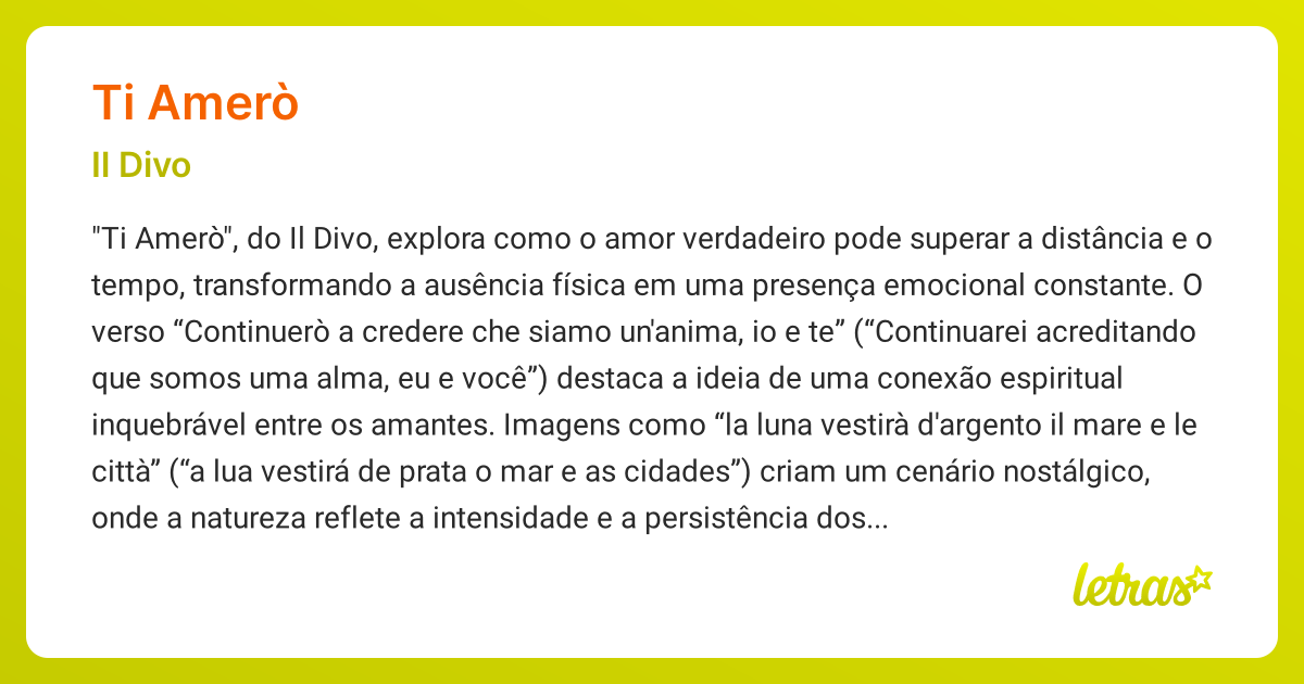 Significado da música TI AMERÒ (Il Divo) - LETRAS.MUS.BR