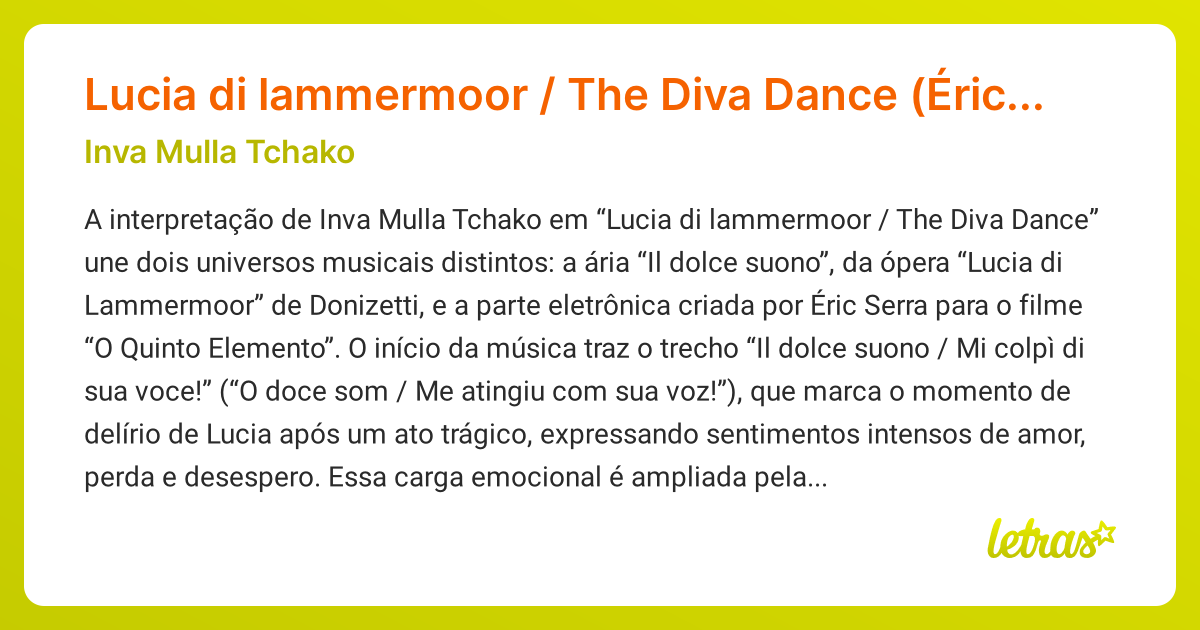 Significado da música Lucia di lammermoor / The Diva Dance (Éric Serra ...