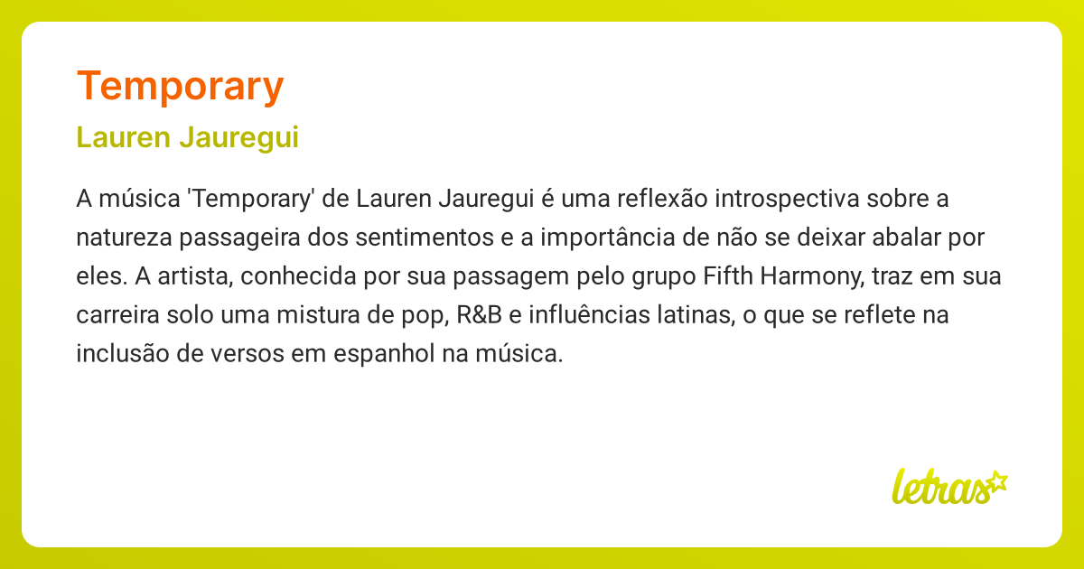 Significado da música TEMPORARY (Lauren Jauregui) - LETRAS.MUS.BR