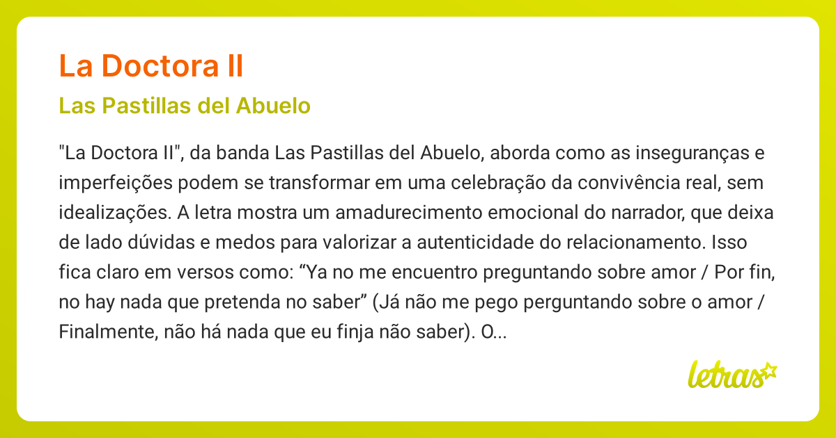 Significado da música LA DOCTORA II (Las Pastillas del Abuelo) - LETRAS ...