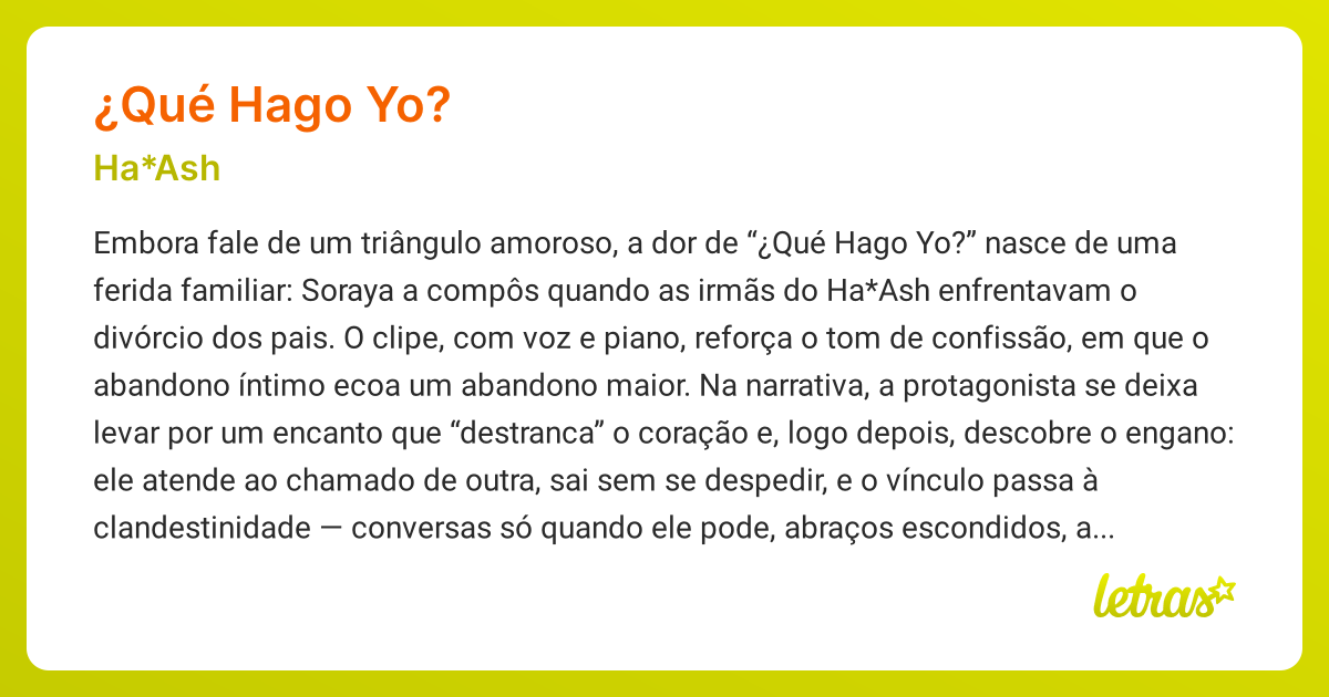 Significado da música ¿QUÉ HAGO YO? (Ha*Ash) - LETRAS.MUS.BR