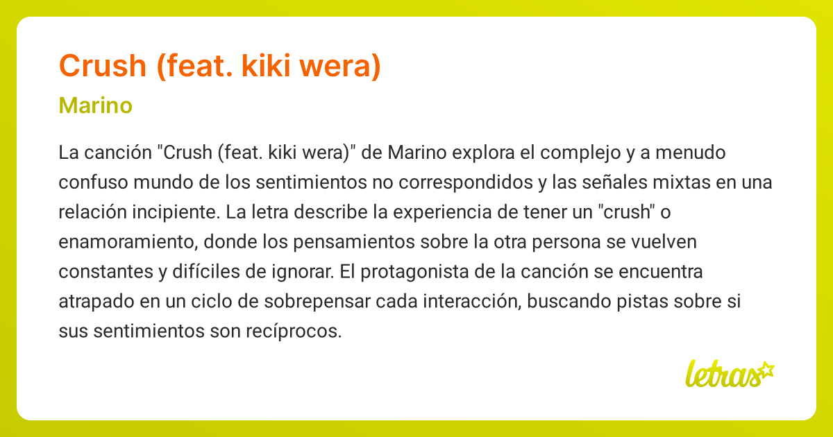 Significado de la canción CRUSH (FEAT. KIKI WERA) (Marino) - LETRAS.COM