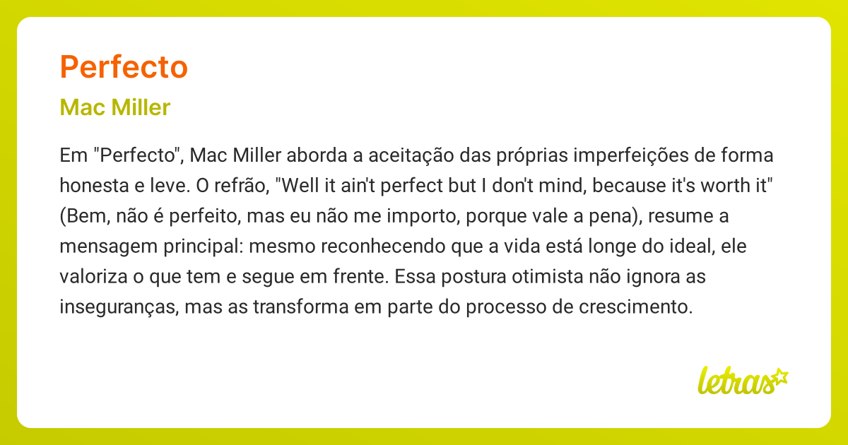Significado da música PERFECTO (Mac Miller) - LETRAS.MUS.BR