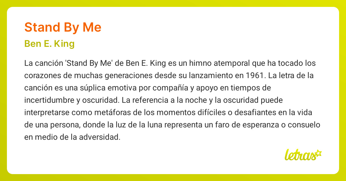Significado de la canción STAND BY ME (Ben E. King) - LETRAS.COM