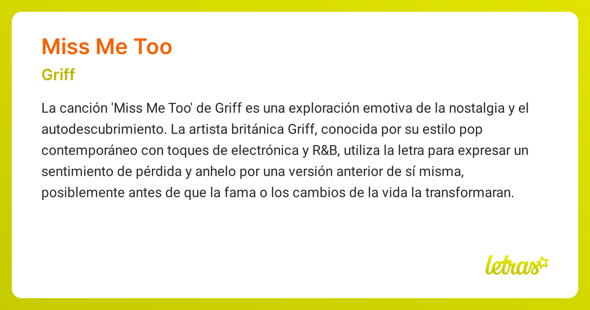 Significado de la canción MISS ME TOO (Griff) - LETRAS.COM