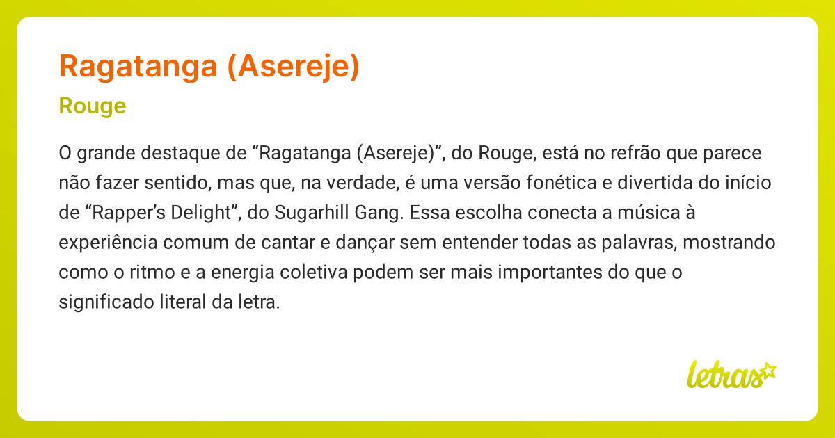 Significado da música RAGATANGA (ASEREJE) (Rouge) - LETRAS.MUS.BR