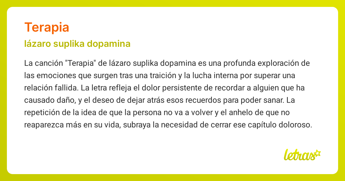 Significado de la canción TERAPIA (lázaro suplika dopamina) - LETRAS.COM