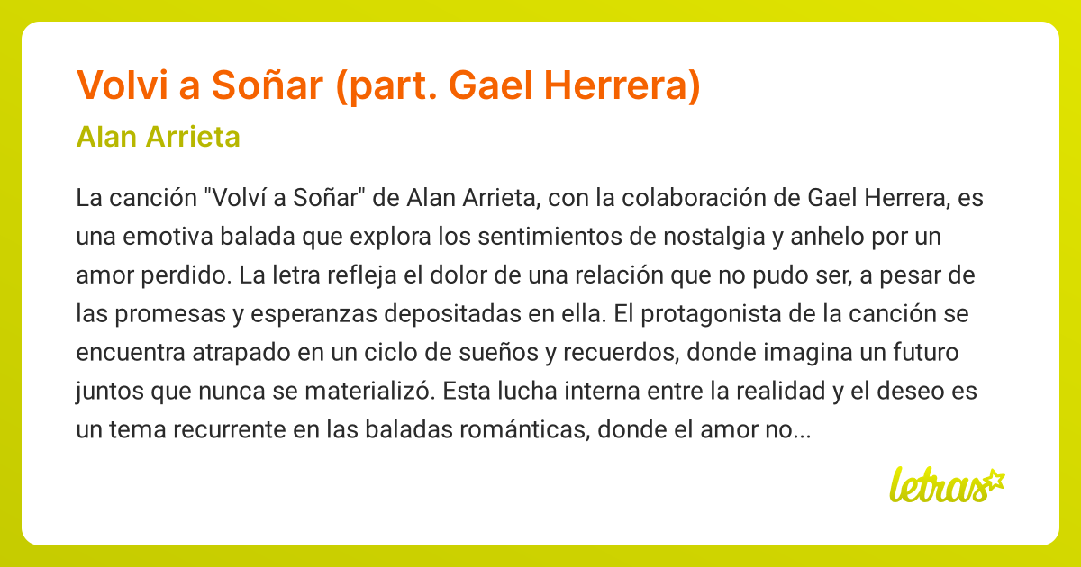 Significado de la canción Volvi a Soñar (part. Gael Herrera) (Alan ...