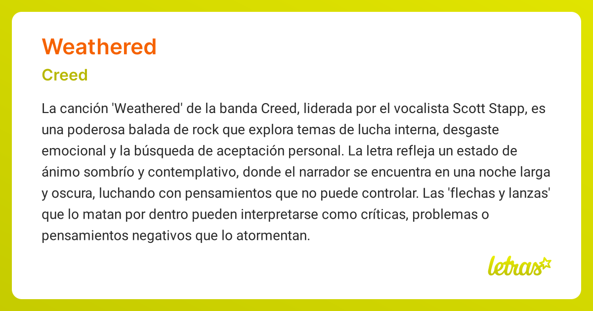 Significado de la canción WEATHERED (Creed) - LETRAS.COM