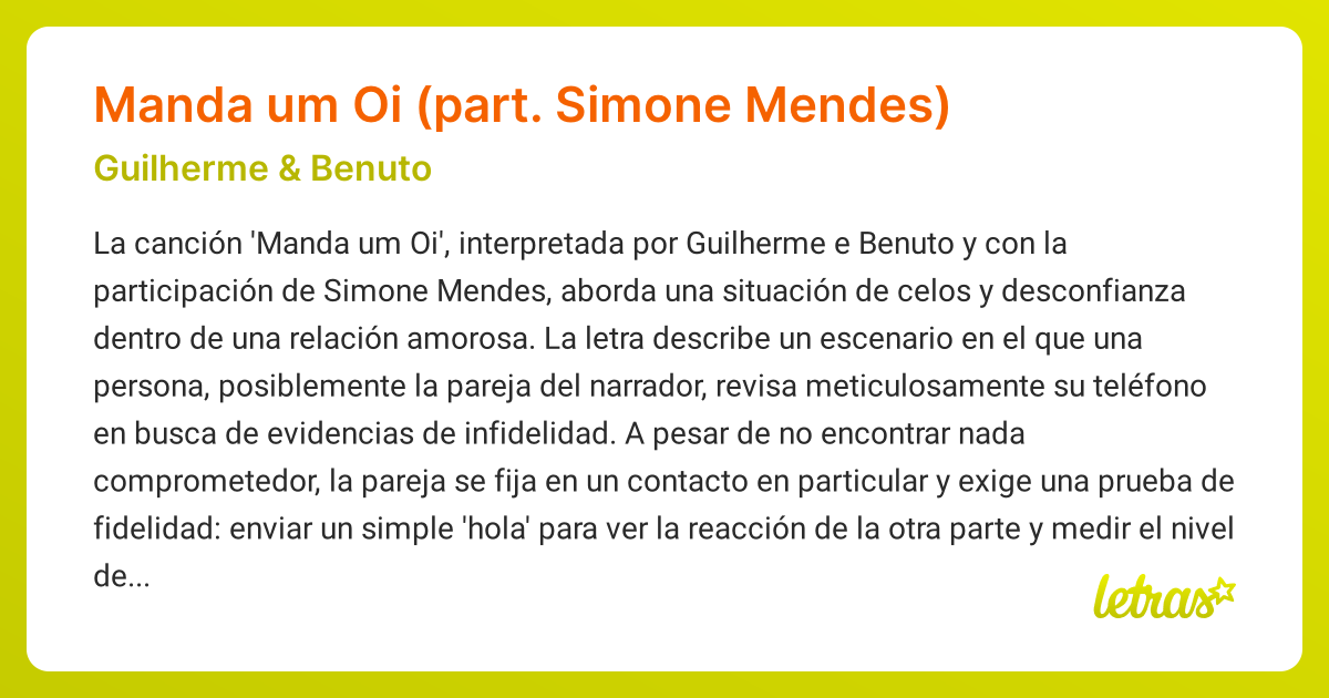 Significado de la canción Manda um Oi (part. Simone Mendes) (Guilherme ...