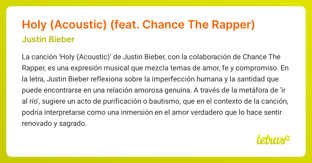 Significado de la canción Holy (Acoustic) (feat. Chance The Rapper ...