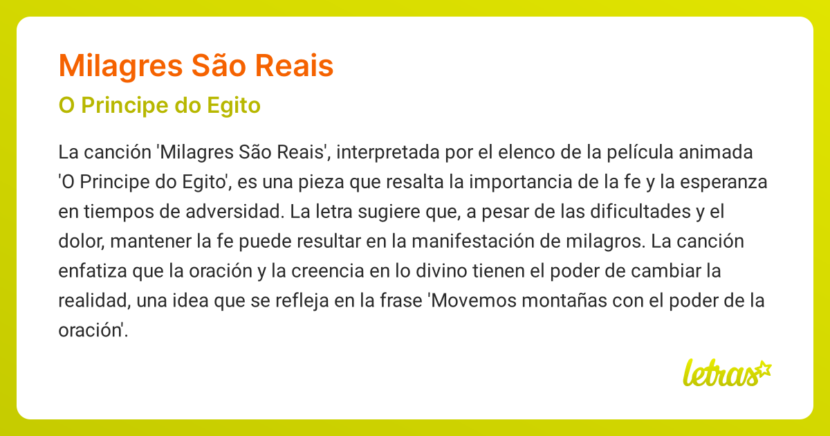 Significado de la canción MILAGRES SÃO REAIS (O Principe do Egito ...