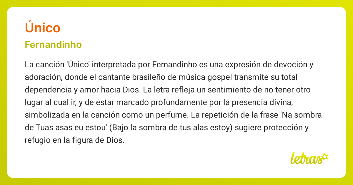 Significado de la canción ÚNICO (Fernandinho) - LETRAS.COM