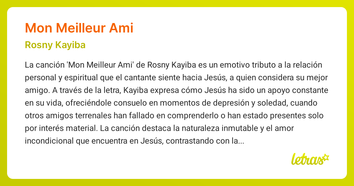 Significado de la canción MON MEILLEUR AMI (Rosny Kayiba) - LETRAS.COM