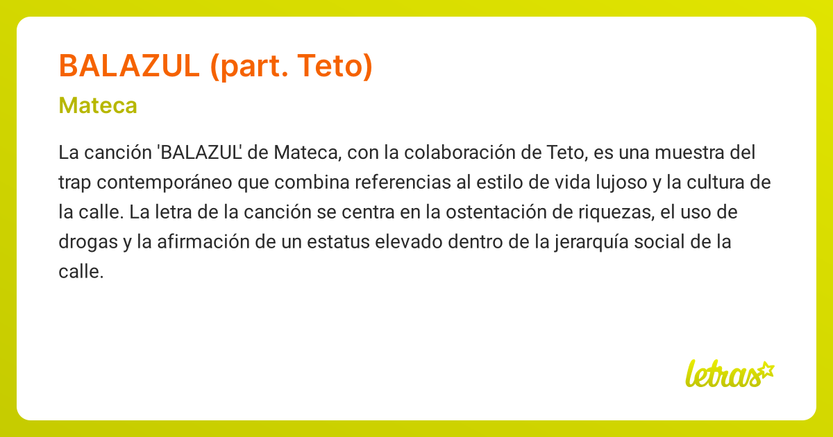 Significado de la canción BALAZUL (PART. TETO) (Mateca) - LETRAS.COM