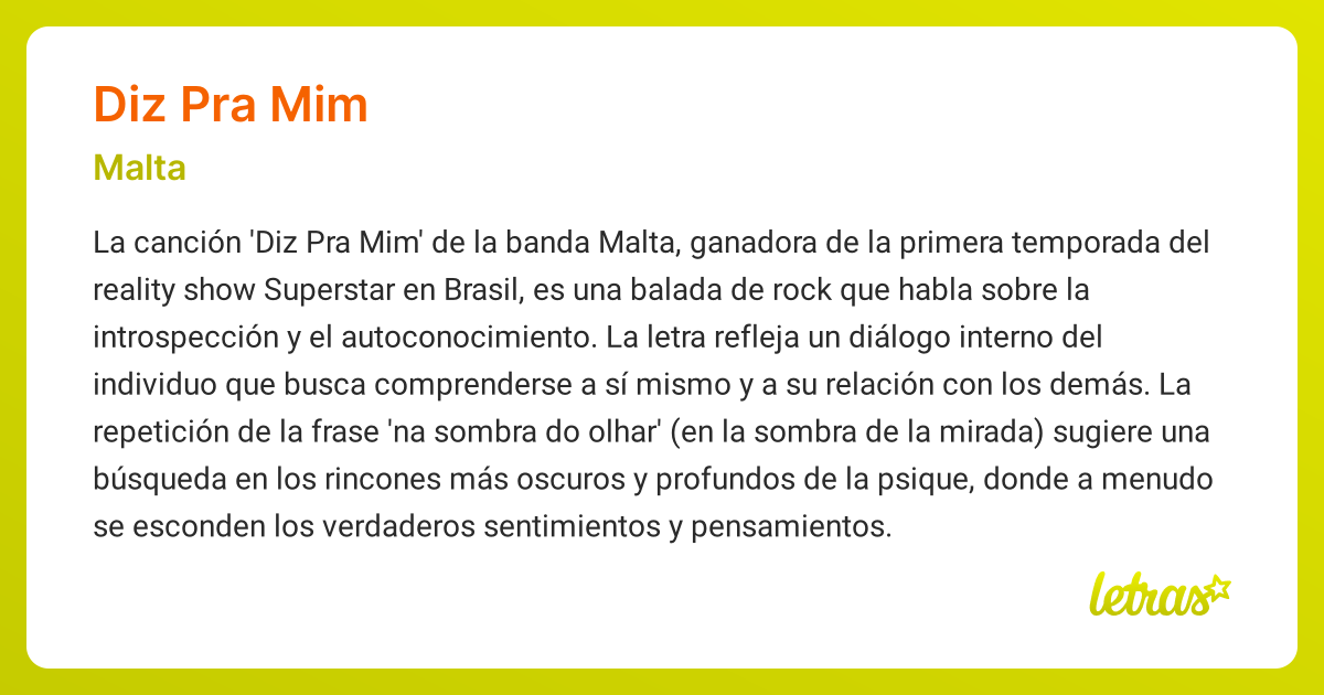 Significado de la canción DIZ PRA MIM (Malta) - LETRAS.COM