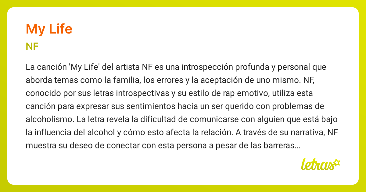 Significado de la canción MY LIFE (NF) - LETRAS.COM