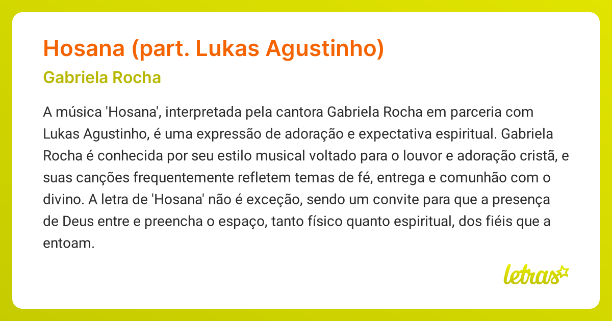 Significado da música HOSANA (PART. LUKAS AGUSTINHO) (Gabriela Rocha ...