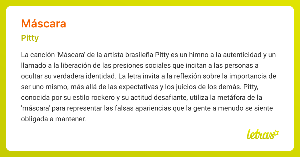 Significado de la canción MÁSCARA (Pitty) - LETRAS.COM