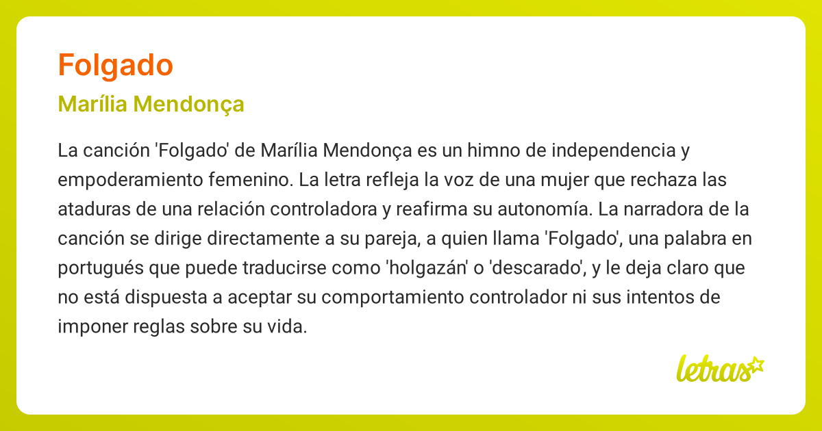 Significado de la canción FOLGADO (Marília Mendonça) - LETRAS.COM