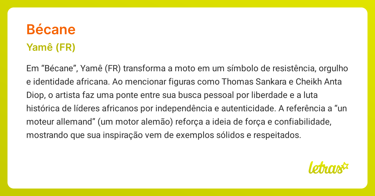 Significado da música BÉCANE (Yamê (FR)) - LETRAS.MUS.BR
