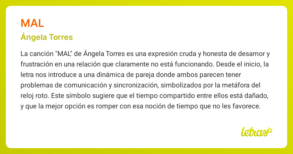 Significado de la canción MAL (Ángela Torres) - LETRAS.COM