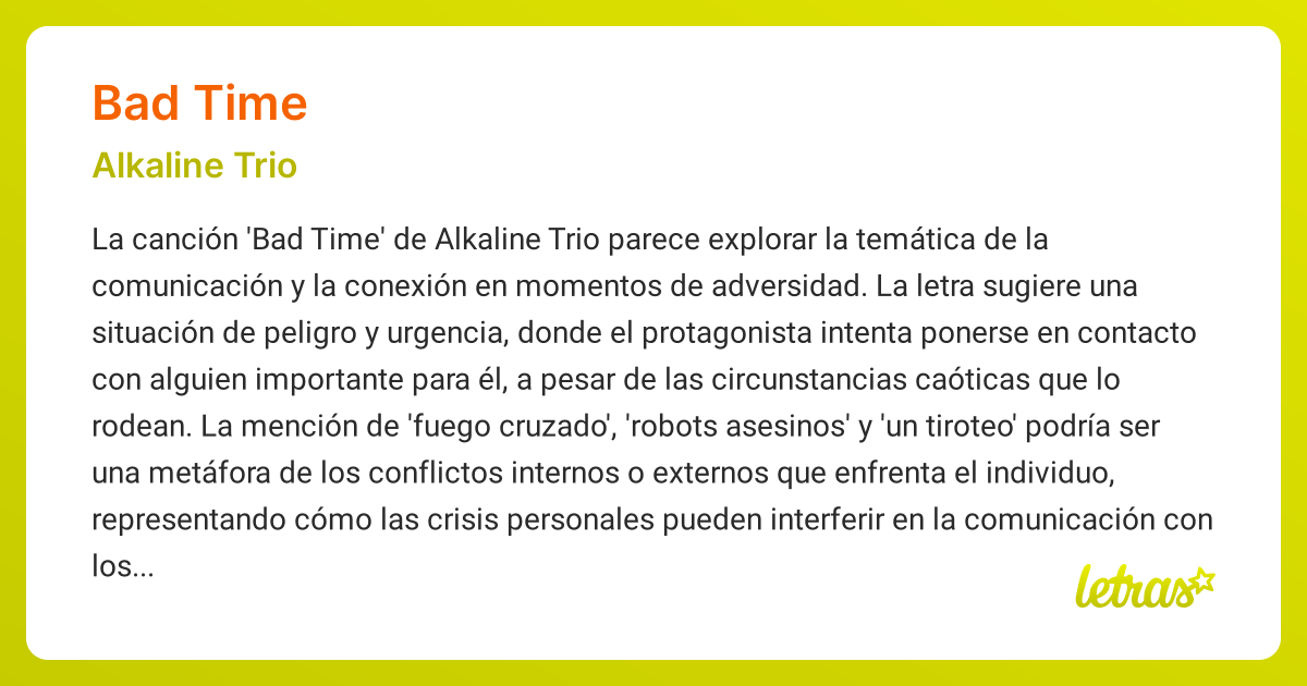 Significado de la canción BAD TIME (Alkaline Trio) - LETRAS.COM