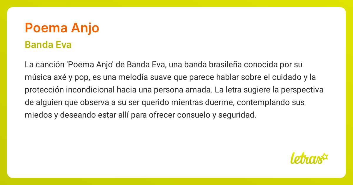 Significado de la canción POEMA ANJO (Banda Eva) - LETRAS.COM