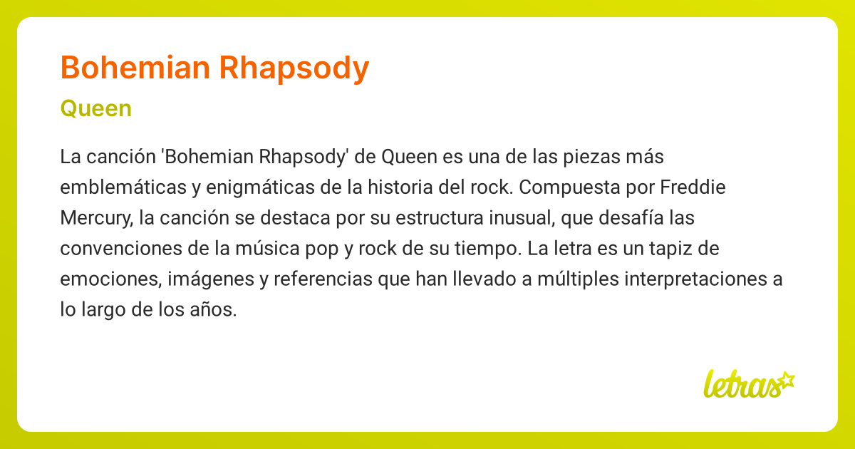 Significado de la canción BOHEMIAN RHAPSODY (Queen) - LETRAS.COM