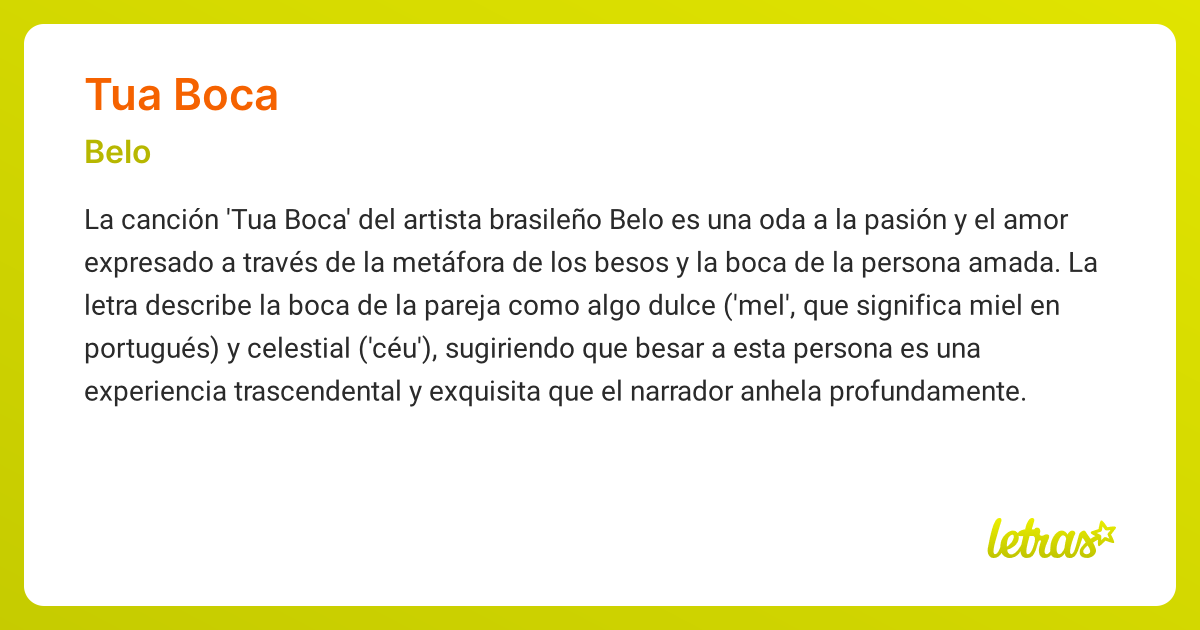 Significado de la canción TUA BOCA (Belo) - LETRAS.COM