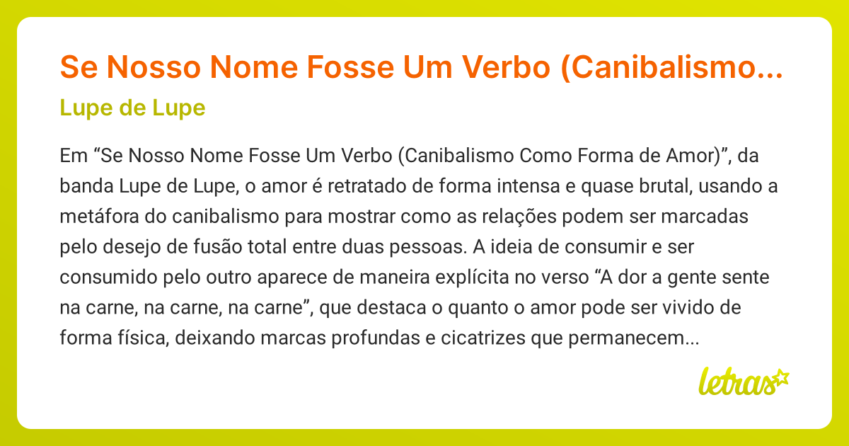 Significado da música Se Nosso Nome Fosse Um Verbo (Canibalismo Como ...