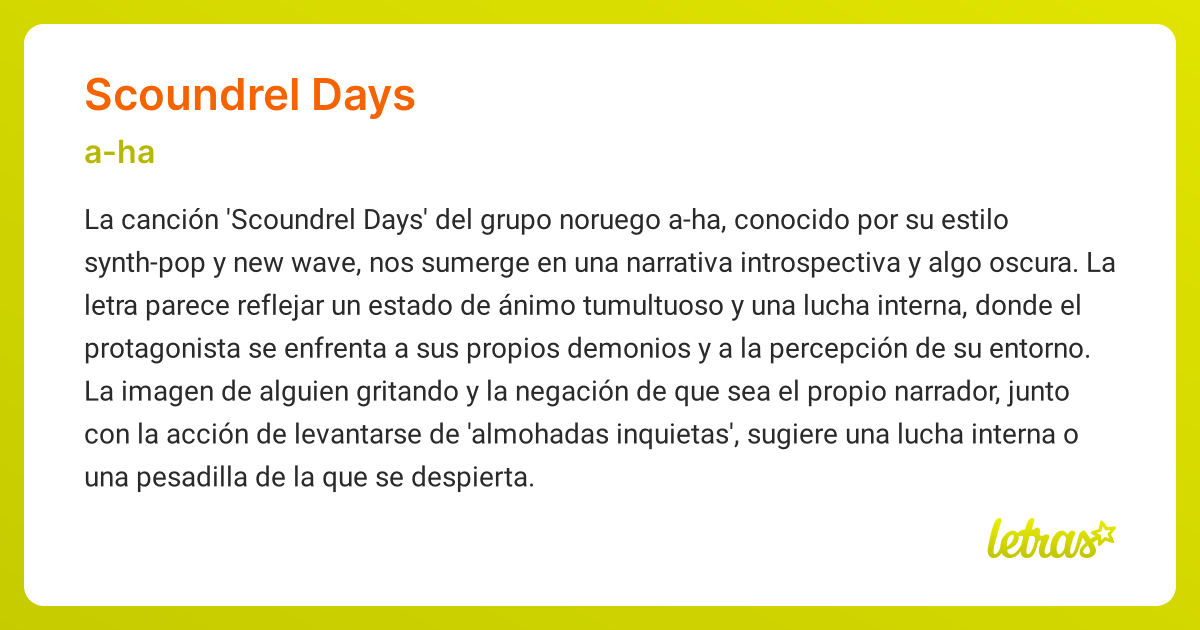 Significado de la canción SCOUNDREL DAYS (a-ha) - LETRAS.COM