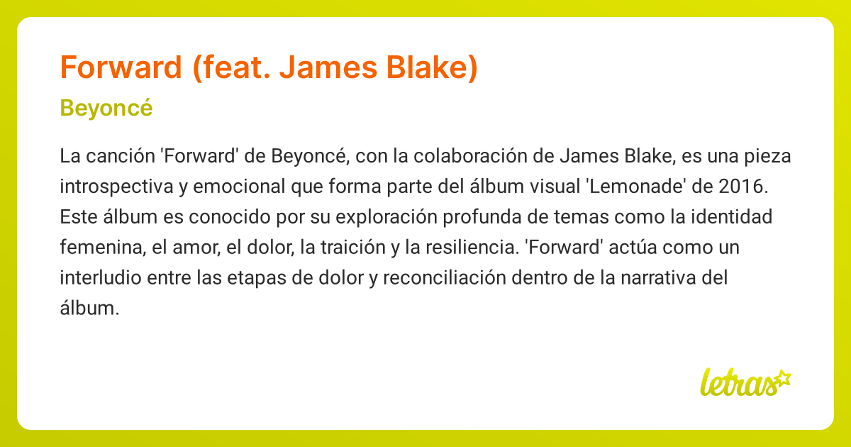 Significado de la canción FORWARD (FEAT. JAMES BLAKE) (Beyoncé ...