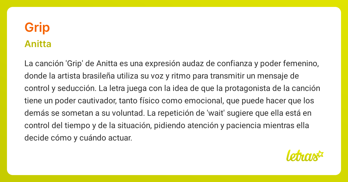 Significado de la canción GRIP (Anitta) - LETRAS.COM