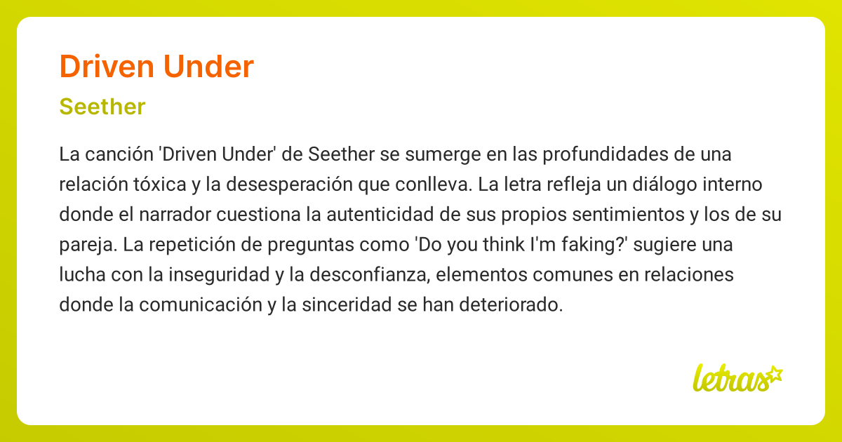 Significado de la canción DRIVEN UNDER (Seether) - LETRAS.COM