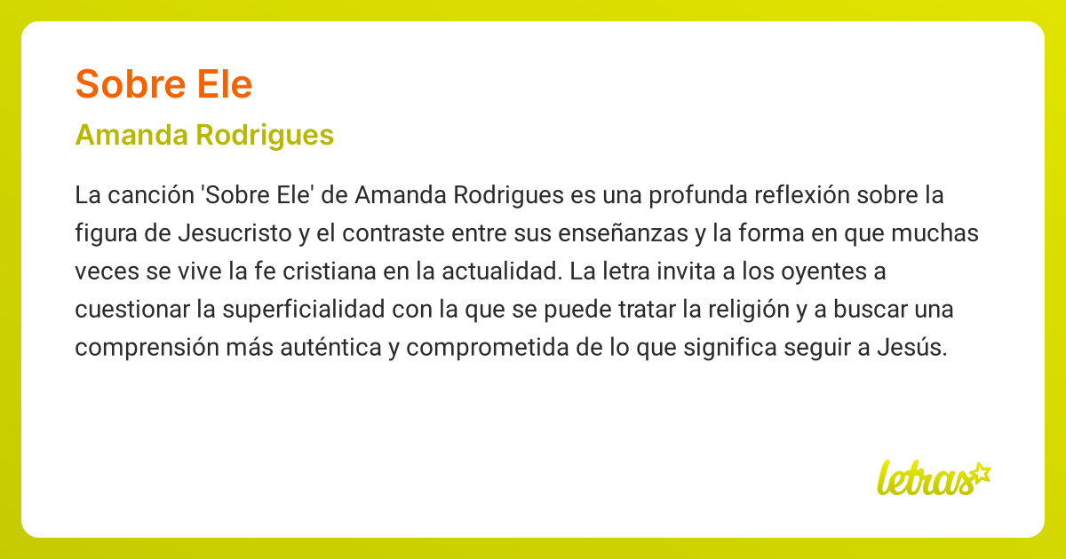 Significado de la canción SOBRE ELE (Amanda Rodrigues) - LETRAS.COM