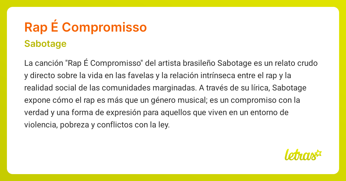 Significado de la canción RAP É COMPROMISSO (Sabotage) - LETRAS.COM