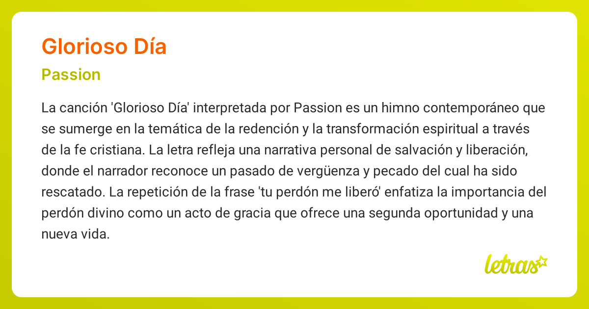 Significado de la canción GLORIOSO DÍA (Passion) - LETRAS.COM