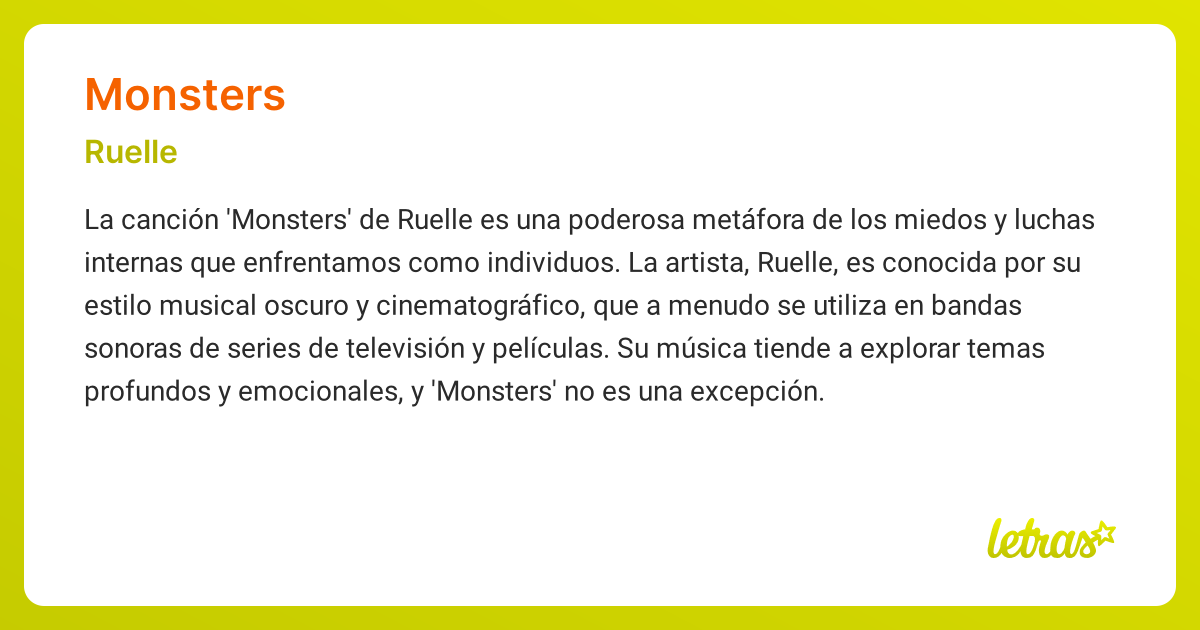 Significado de la canción MONSTERS (Ruelle) - LETRAS.COM