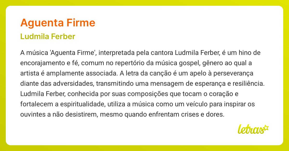 Significado da música AGUENTA FIRME (Ludmila Ferber) - LETRAS.MUS.BR