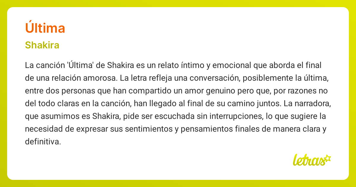 Significado de la canción ÚLTIMA (Shakira) - LETRAS.COM